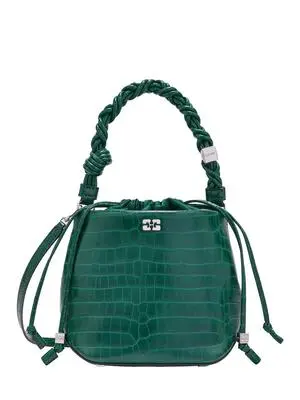 GANNI Patent Croco Bou Bucket Bag Green