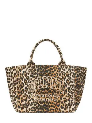 GANNI Leopard Medium Tote Brown
