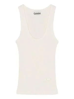 GANNI Ribbed Tank Top - White