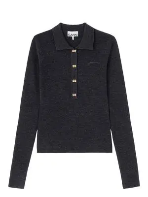 GANNI Knitted Polo Shirt - Mixed