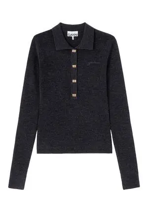 GANNI Knitted Polo Shirt - Mixed