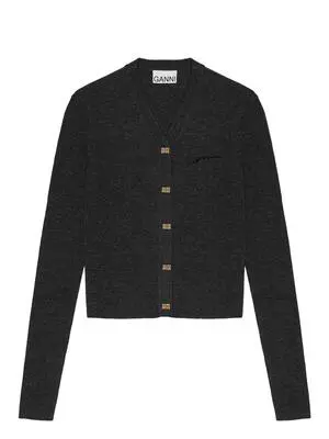 GANNI Mini Ribbed Merino Cardigan - Mixed