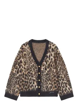GANNI Leopard V-Neck Cardigan