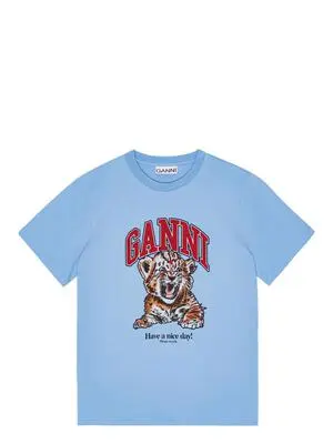 GANNI Relaxed Jersey Tiger T-shirt - Blue