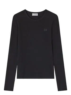 GANNI Ribbed Long-sleeve Top - Black