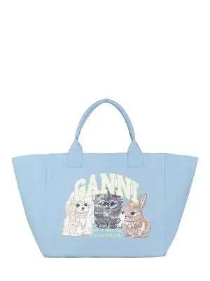 GANNI Animal Print Tote - Blue