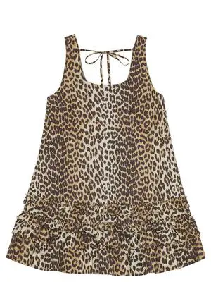 GANNI Leopard Cotton Poplin Mini Dress - Mixed