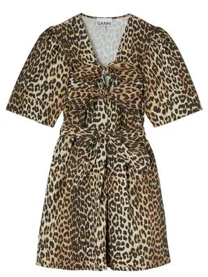 GANNI GANNI Leopard Cotton Mini Dress Mixed