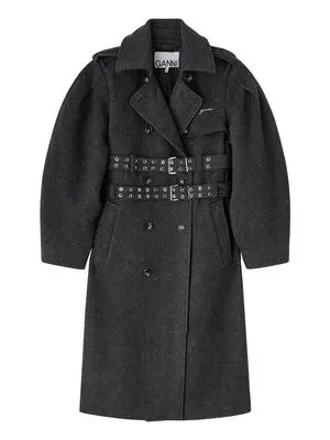GANNI Wool Trench Coat Mixed