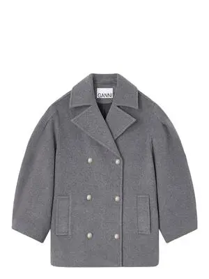GANNI Wool Oversized Midi Pea Coat