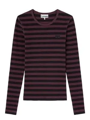 GANNI Stripe Ribbed Long-sleeve Top - Brown