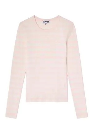 GANNI Stripe Ribbed Long-sleeve Top - Pink