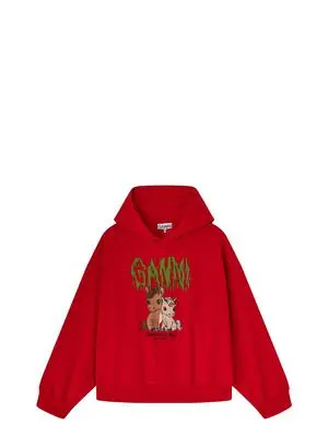 GANNI Graphic Cropped Hoodie - Red