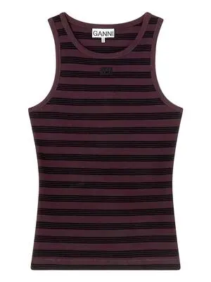 GANNI Stripe Rib Tank Top Brown