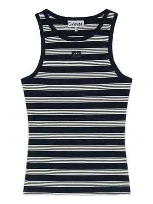 GANNI Stripe Rib Tank Top Navy