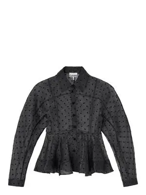 GANNI Organza Peplum Shirt - Black