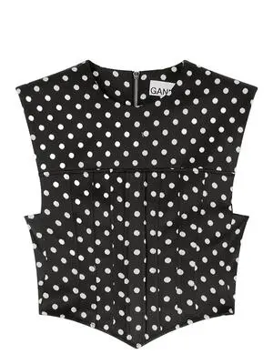 GANNI Polka-dot Satin Corset Top - Black