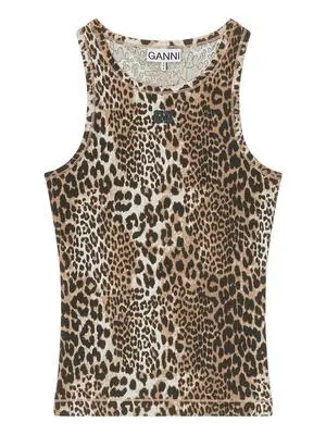 GANNI Leopard Print Rib Tank Top - Mixed