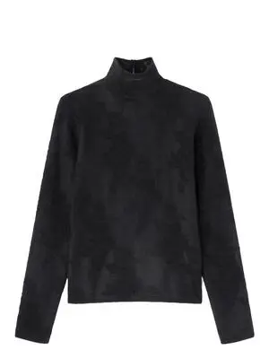 GANNI Sheer Flower Print Turtleneck - Black