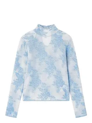 GANNI GANNI Sheer Flower Print Turtleneck Blue