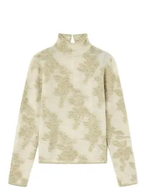 GANNI Sheer Flower Print Turtleneck - Green