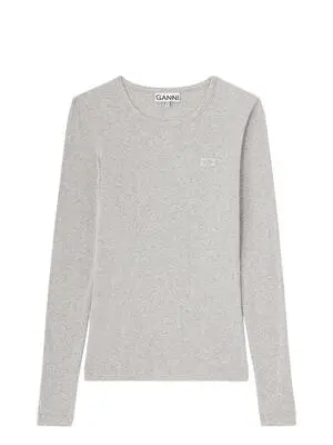 GANNI Ribbed Long-sleeve Top - Grey