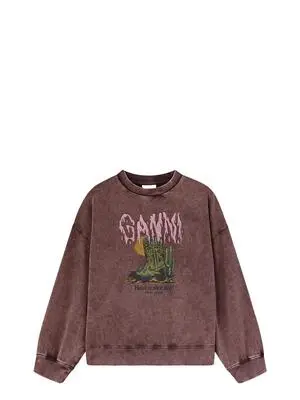 GANNI Vintage Wash Graphic Sweatshirt - Brown