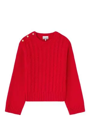 GANNI Cable Knit Wool Blend Sweater - Red
