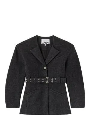 GANNI Cotton Blend Jacket With Classic Collar - Mixed