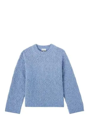 GANNI Cotton Wool Bubble Knit Sweater - Blue