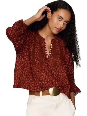 Anthropologie Trina Pintuck Long-sleeve Swing Top - Pink Pattern