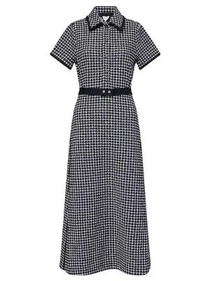 ME+EM Belted Textured Woven Midi Dress - Navy Multi