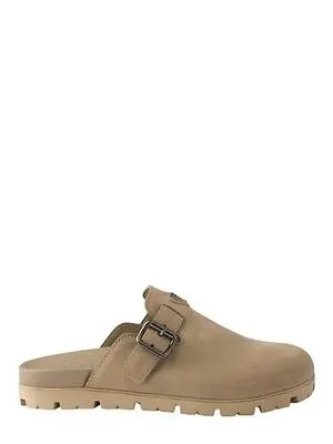 Prada Logo-plaque Suede Mules - Neutral