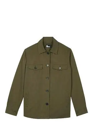 The Kooples Collared Graphic-print Cotton Jacket - Kaki