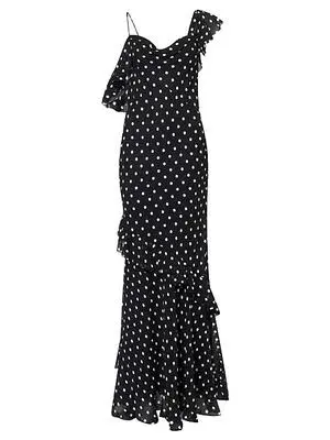 SELF-PORTRAIT Polka Dot-print Georgette Maxi Dress - Black