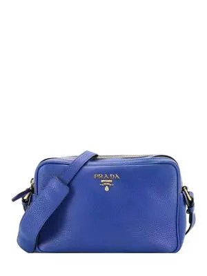 Prada Double Zip Camera Vitello Phenix Medium Crossbody Bag Blue