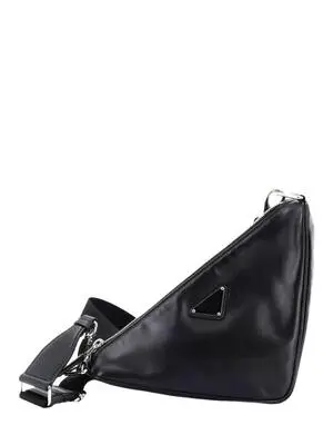 Prada Triangle Logo Zip Leather Crossbody Bag - Black