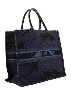 Dior Camouflage Embroidered Canvas Large Tote Bag - Blue