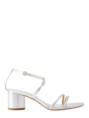 AeydĒ Mirella Metallic Leather Block Heel Sandals - Silver