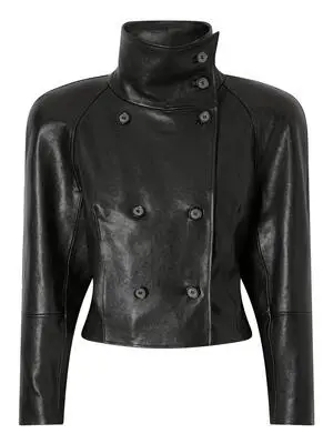 Magda Butrym Leather Double-breasted Jacket - Black