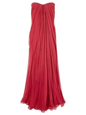 Alexander McQueen Strapless Draped Silk-chiffon Bustier Gown - Red