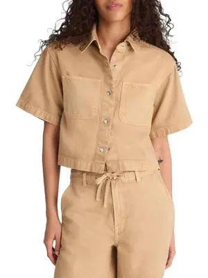 Madewell Boxy Crop Button-up Shirt In Airy Denim - Fawn