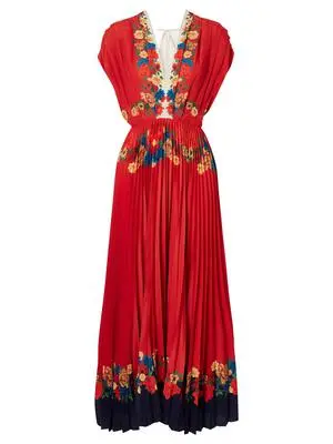 La DoubleJ Floral-print Crepe De Chine Maxi Dress - Red