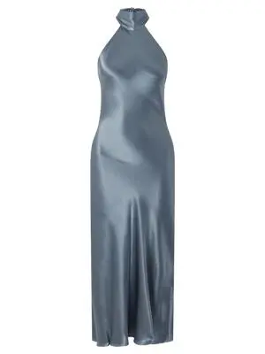 Rixo Maura Satin Halterneck Midi Dress - Blue