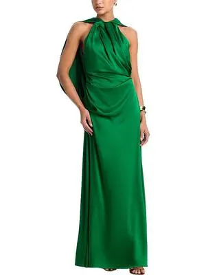 Rachel Gilbert Hallie Draped Cape Gown - Emerald
