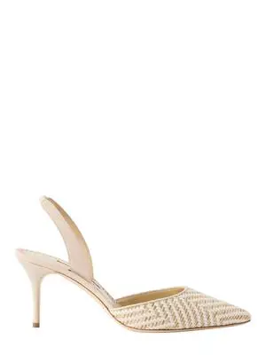 Manolo Blahnik Carolyne 70 Raffia Slingback Pumps Neutral