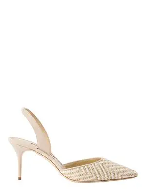 Manolo Blahnik Carolyne 70 Raffia Slingback Pumps - Neutrals