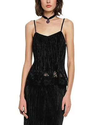 Anna Sui Plisse Lace-trimmed Camisole - Black