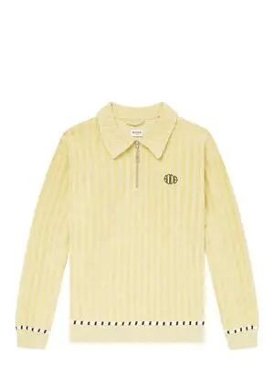 BODE Croquet Ground Logo-embroidered Half-zip Cotton-terry Sweater - Yellow