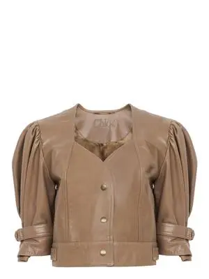 Chloé Cropped Leather Jacket - Brown